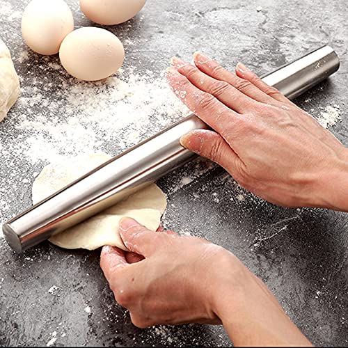 KUFUNG Professional French Rolling Pin for Baking Top-Grade Stainless Steel, Light Weight, Easy to Roll Design Metal Rolling Pin Fondant Rolling Pin for Pie Crust (L, Silver)