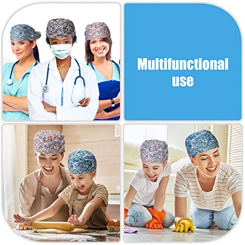 Geyoga 3 Pieces Adjustable Bouffant Hats with Buttons, Tie Back Hats with Sweatband for Women Men