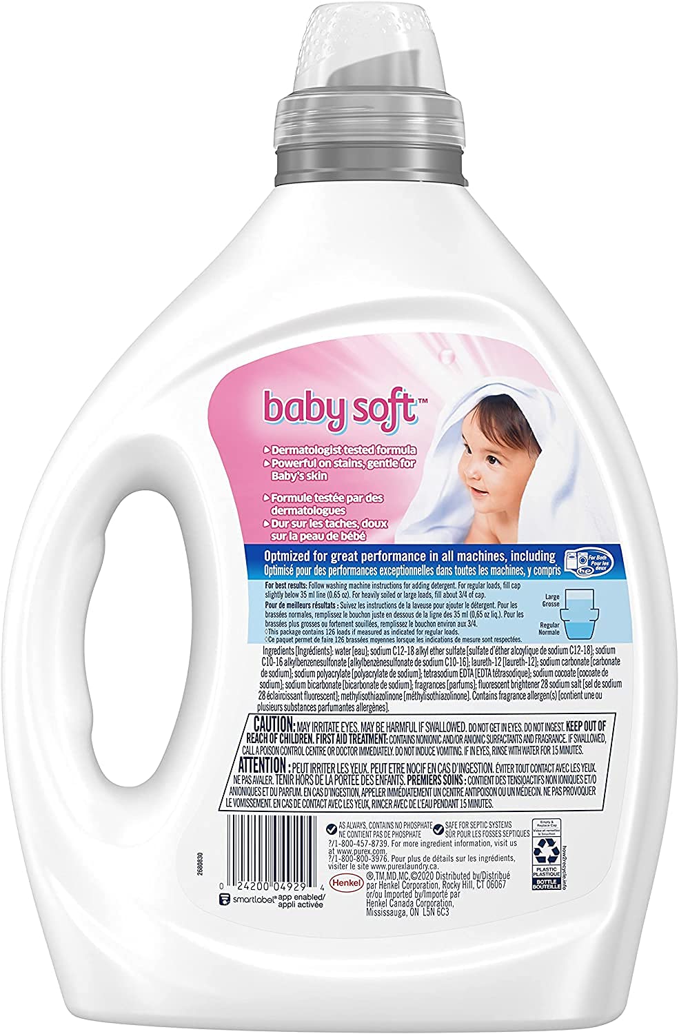 Purex Liquid Baby Laundry Detergent, Baby Soft Scent, 2X Concentrated, 126 Loads