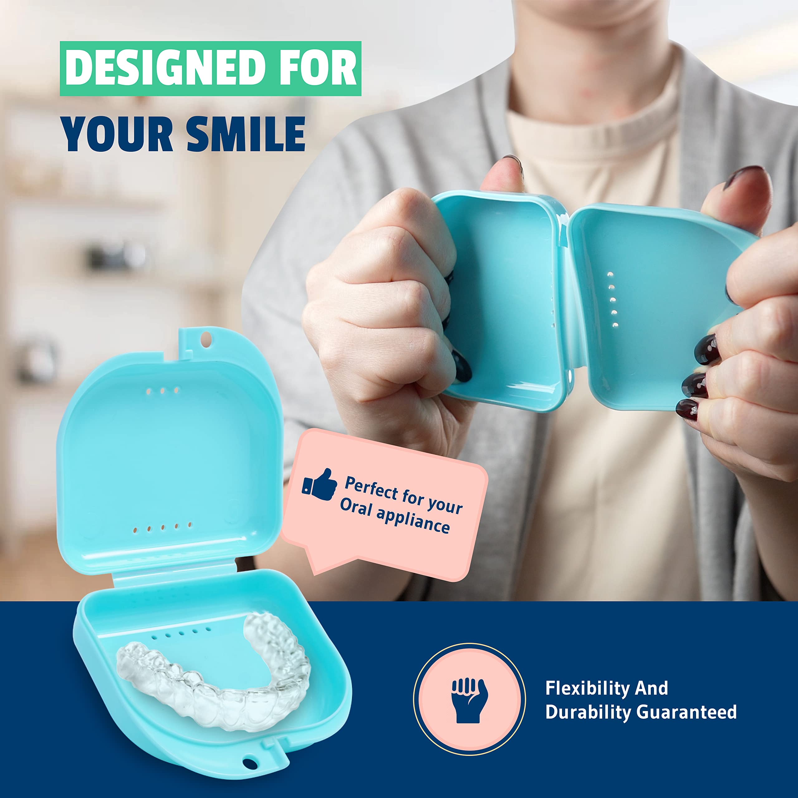 Orthodontic Retainer Case -2 Pack Night Mouth Guard Case Holder with Vent Holes - Cute Denture case with Tight Snap Lock-Durable Retainer Container case for Travel, Household & Office 3.14x3.14x1.1