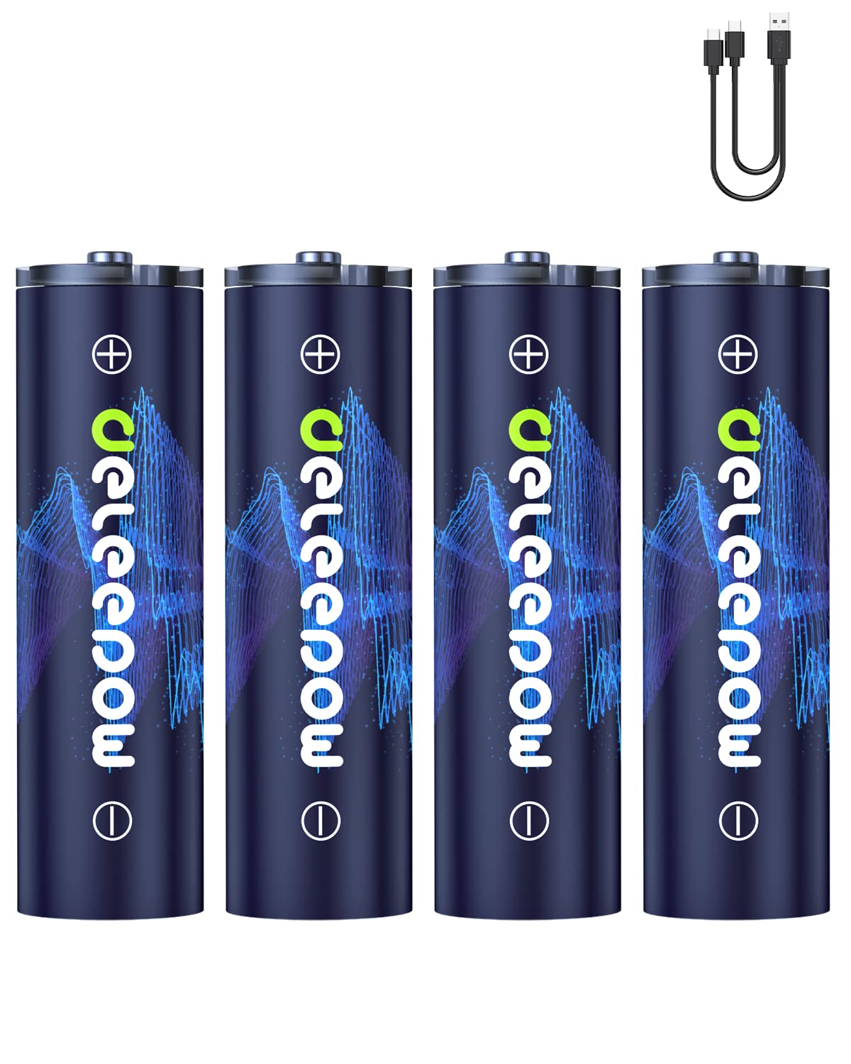 Deleepow Rechargeable AA Batteries, 3400mWh USB C AA Lithium Rechargeable Batteries 4-Pack 1.5V 1500 Cycle with USB Cable