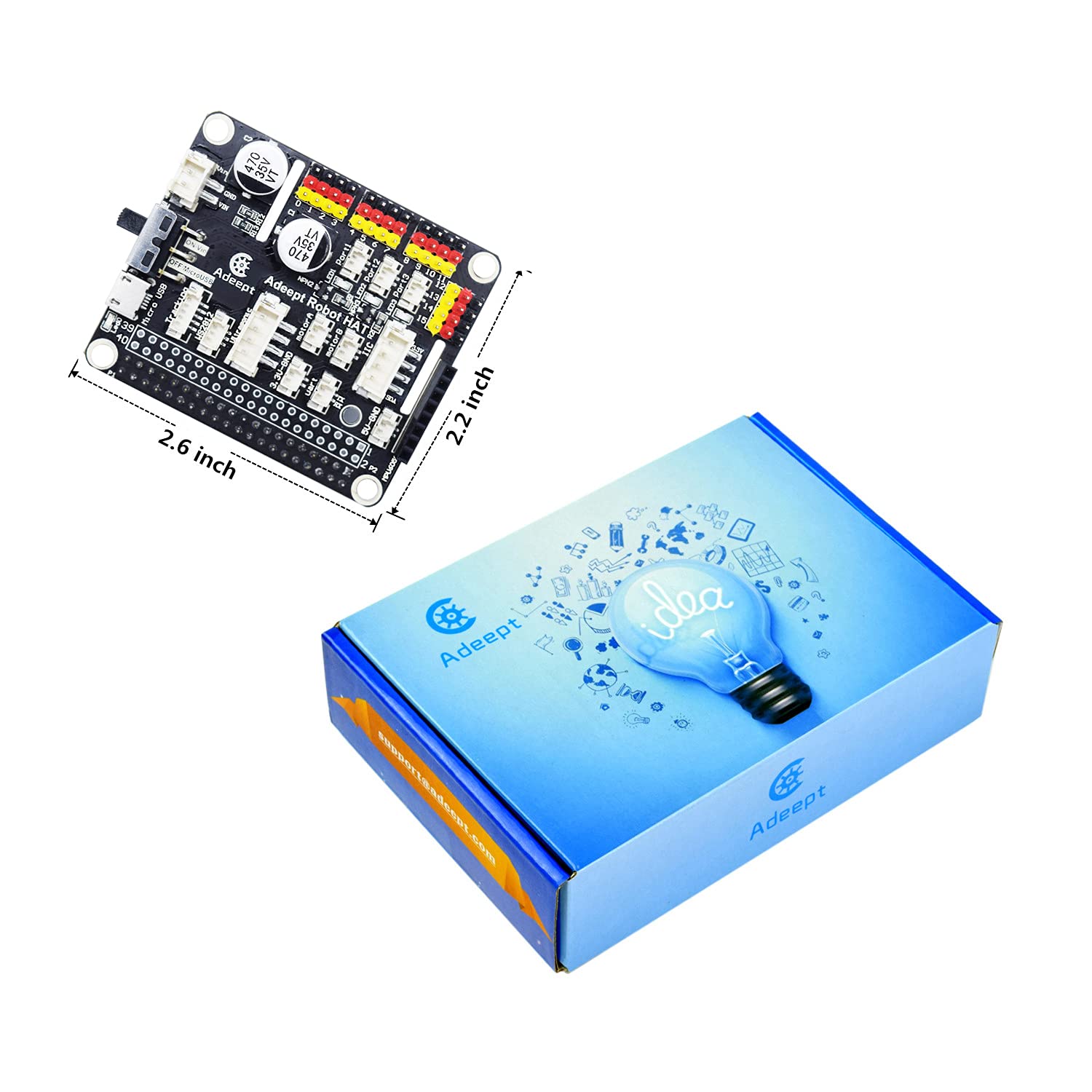 Adeept Raspberry Pi Robot HAT Kit, Smart Robot Car Driver, Robot Expansion Board Support Raspberry Pi 4 Model B 3B+ 3B 2B B+, L298P DC Motor Drive, PCA9685 16 Channel 12-Bit PWM Servo Motor Driver