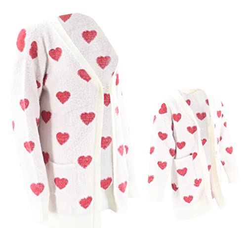 Unique Baby Girls Mommy and Me Valentines Day Kimono Sweater (Md, Red)