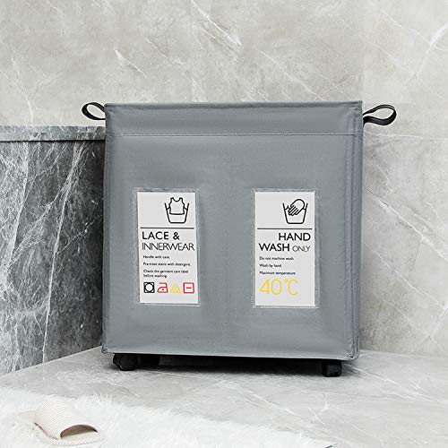 Houseware Double Laundry Hamper with Wheels Removable Laundry Bags Foldable Corner Storage Bins Collapsible Rolling Laundry Basket (Grey)
