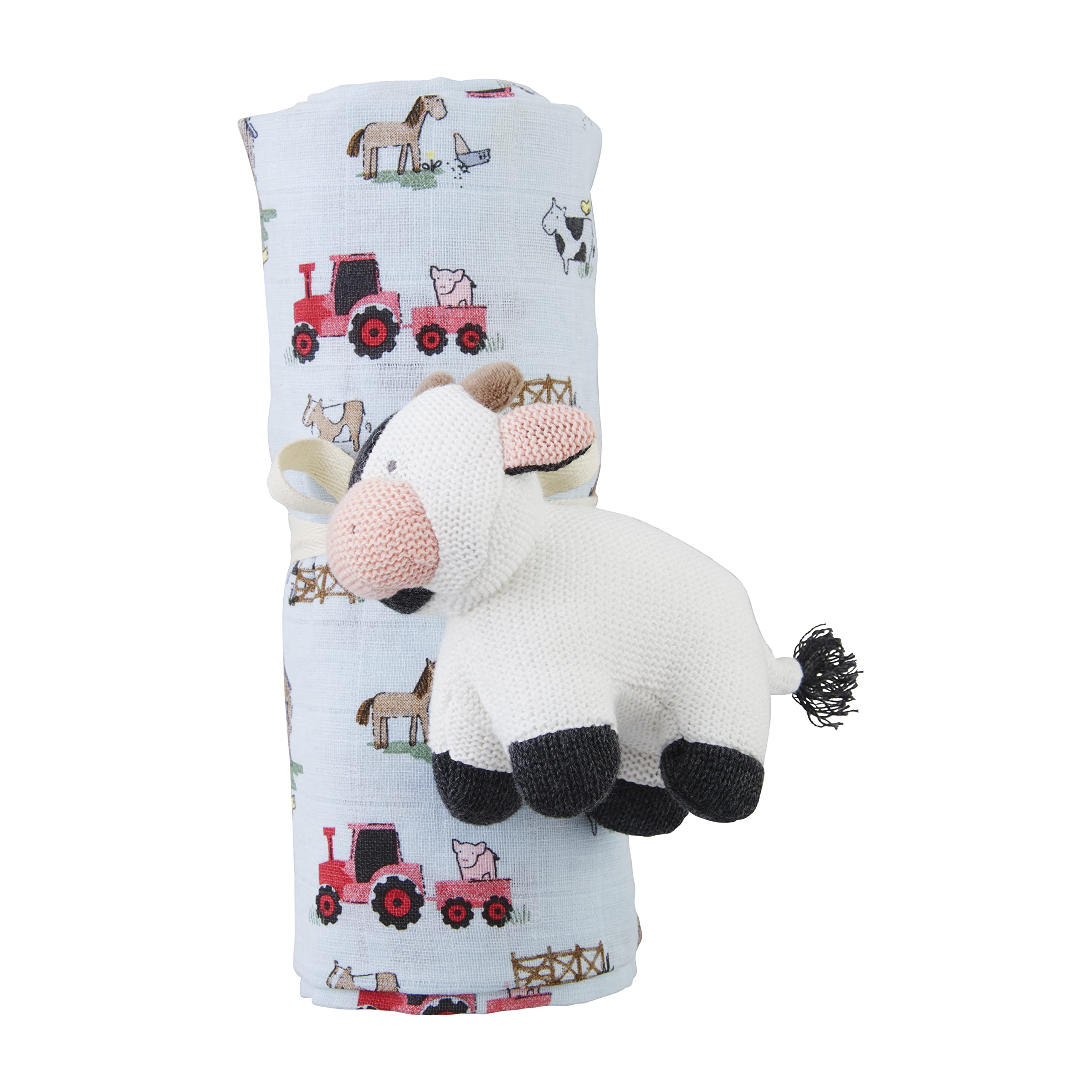 Mud Pie Children's Farm Swaddle & Rattle Set, Pink