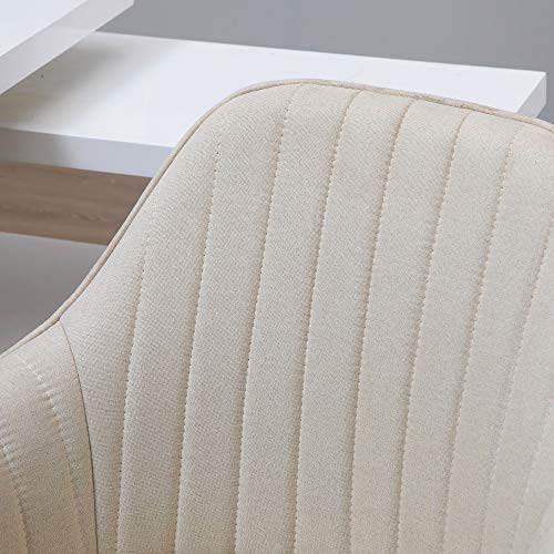 Vinsetto Mid-Back Home Office Desk Chair Swivel Armchair with Tub Shape Design & Lined Pattern Back for Living Room Home Office, Beige