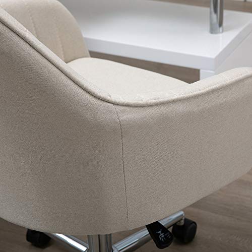 Vinsetto Mid-Back Home Office Desk Chair Swivel Armchair with Tub Shape Design & Lined Pattern Back for Living Room Home Office, Beige