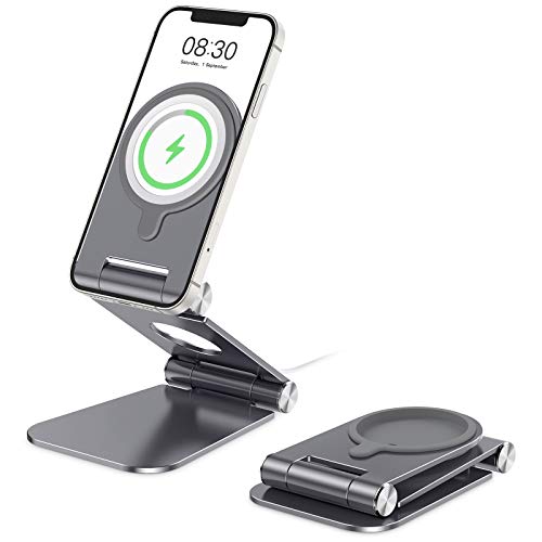 Stand for MagSafe Charger, OMOTON Foldable Phone Stand Holder for MagSafe Accessoriesļ¼ Compatible with iPhone 14/13/12 Pro Max/Pro/Mini, Charger for MagSafe Not Included, Gray