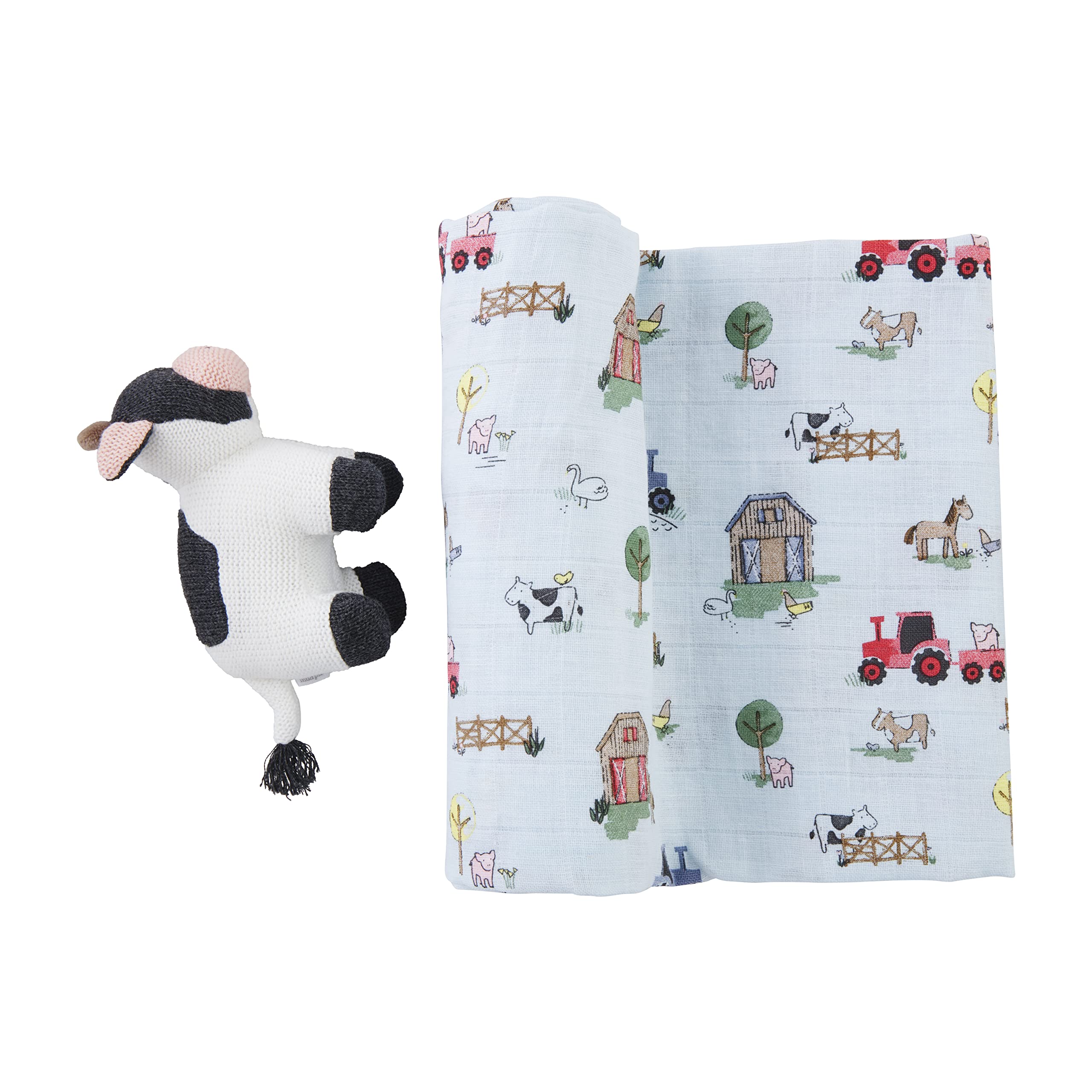 Mud Pie Children's Farm Swaddle & Rattle Set, Pink