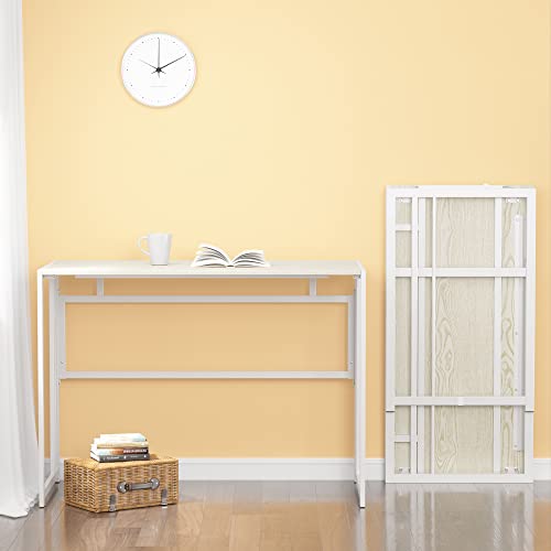 Gezen Folding Desk 40'' Computer Desk for Home Office, No Assembly Office Desk Foldable Simple Study Writing Desk Table for Small Spaces(Beige, White)