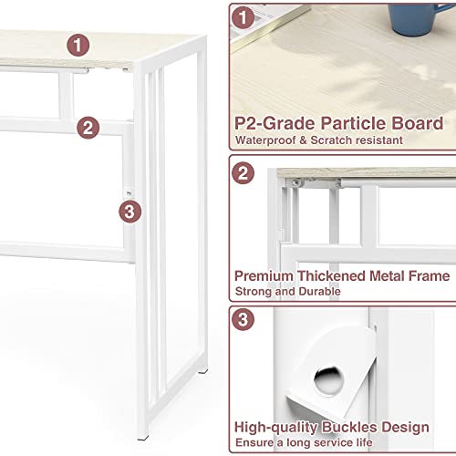 Gezen Folding Desk 40'' Computer Desk for Home Office, No Assembly Office Desk Foldable Simple Study Writing Desk Table for Small Spaces(Beige, White)