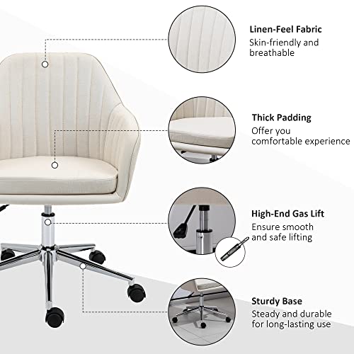 Vinsetto Mid-Back Home Office Desk Chair Swivel Armchair with Tub Shape Design & Lined Pattern Back for Living Room Home Office, Beige