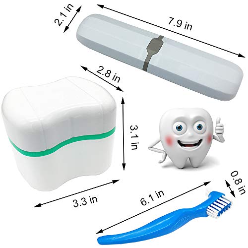 Denture Case Kit, 2 Denture Bath Cups with 2 Denture Brush & 2 Portable Toothbrush Box, Denture Brush Retainer Bath with Lid, Retainer Cleaning Denture Boxes, Toothbrush Kit for Travel