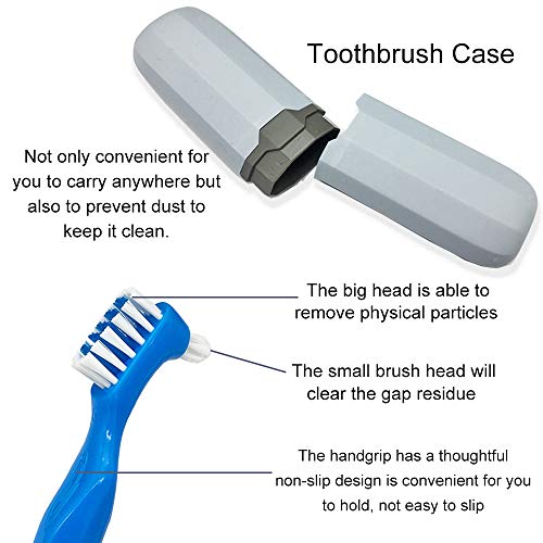 Denture Case Kit, 2 Denture Bath Cups with 2 Denture Brush & 2 Portable Toothbrush Box, Denture Brush Retainer Bath with Lid, Retainer Cleaning Denture Boxes, Toothbrush Kit for Travel