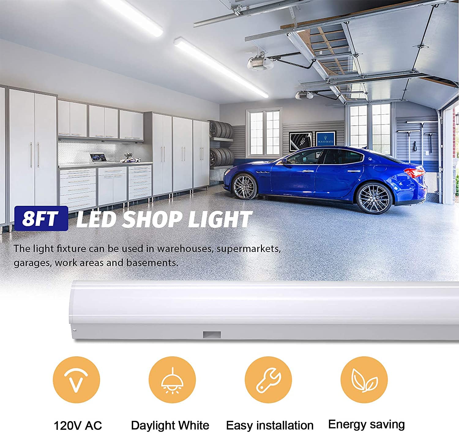 TychoLite 110W LED Shop Lights 8FT Linear Strip Light, 12000LM, 5000K, 8' LED Light Fixtures for Garage Warehouse Supermarket, 8 Foot LED Commercial Ceiling Lighting, Fluorescent Tube Replacement