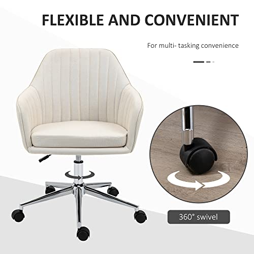 Vinsetto Mid-Back Home Office Desk Chair Swivel Armchair with Tub Shape Design & Lined Pattern Back for Living Room Home Office, Beige