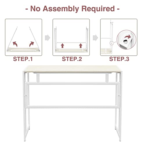 Gezen Folding Desk 40'' Computer Desk for Home Office, No Assembly Office Desk Foldable Simple Study Writing Desk Table for Small Spaces(Beige, White)