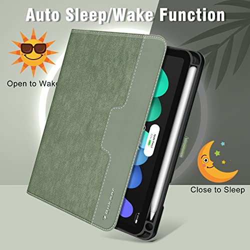 iPad Mini 6 Case 2021 New, iPad Mini 6th Generation 8.3 inch Case PU Leather with Soft TPU Back Cover Magnetic Clasp, Built-in Pencil Holder Auto Wake/Sleep Folio (Green)