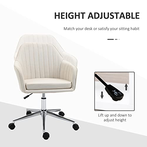 Vinsetto Mid-Back Home Office Desk Chair Swivel Armchair with Tub Shape Design & Lined Pattern Back for Living Room Home Office, Beige