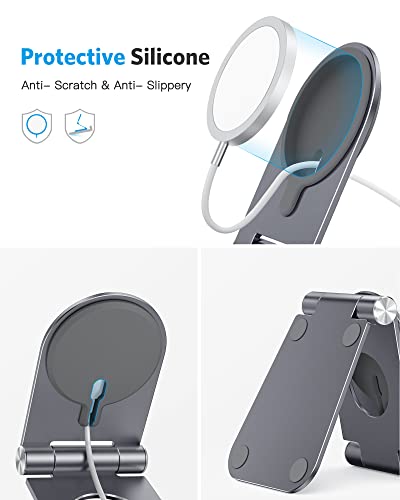 Stand for MagSafe Charger, OMOTON Foldable Phone Stand Holder for MagSafe Accessories, Compatible with iPhone 14/13/12 Pro Max/Pro/Mini, Charger for MagSafe Not Included, Gray