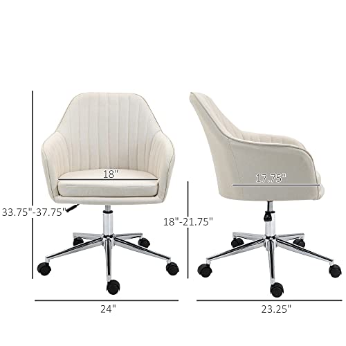 Vinsetto Mid-Back Home Office Desk Chair Swivel Armchair with Tub Shape Design & Lined Pattern Back for Living Room Home Office, Beige