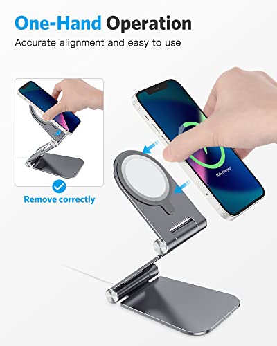 Stand for MagSafe Charger, OMOTON Foldable Phone Stand Holder for MagSafe Accessories, Compatible with iPhone 14/13/12 Pro Max/Pro/Mini, Charger for MagSafe Not Included, Gray