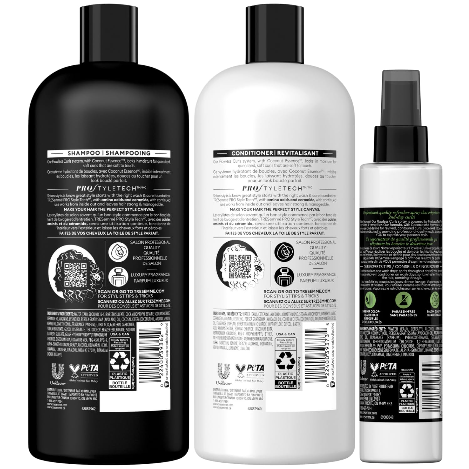 TRESemmé Pro Care Curls Shampoo and Conditioner Set Plus Flawless Curls Leave-In Conditioner Spray with Coconut Oil - Sulfate-Free Shampoo & Conditioner, Hair Care Gift Set for Women (3 Piece Set)