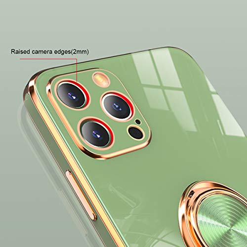 aowner Compatible with iPhone 11 Pro Max Ring Holder Case Shiny Plating Rose Gold Edge 360 Degree Rotation Kickstand for Women Girls Slim Soft Flexible TPU Protective Cover Case, 6.5 Inch