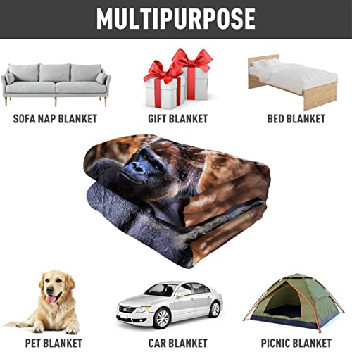 HommomH Gorilla Blanket,African Animals Wild,Soft Fluffy Fleece Throw 40"x50",Black