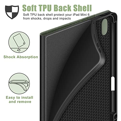 iPad Mini 6 Case 2021 New, iPad Mini 6th Generation 8.3 inch Case PU Leather with Soft TPU Back Cover Magnetic Clasp, Built-in Pencil Holder Auto Wake/Sleep Folio (Green)