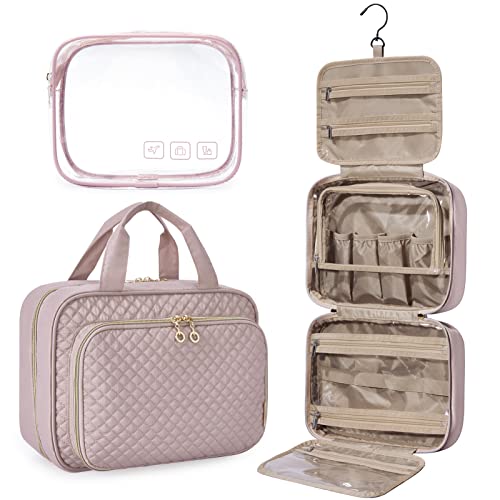MIZATTO Toiletry Bag for Women, Hanging Travel Makeup Bag Organizer with TSA Approved Transparent Cosmetic Bag for Full Sized Toiletries, Makeup Brushes, Travel Accessories