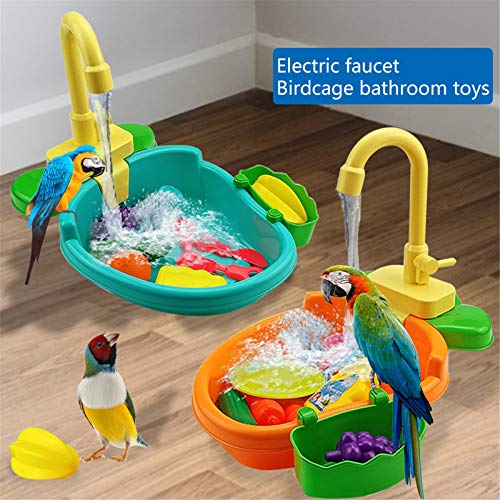 Bird Bath Tub Parrot Automatic Bathtub with Faucet Bird Shower Bathing Tub Birdbath Toy Bird Feeder Bowl Parrot Automatic Bathtub Pool for Indoor