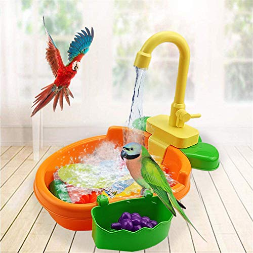 Bird Bath Tub Parrot Automatic Bathtub with Faucet Bird Shower Bathing Tub Birdbath Toy Bird Feeder Bowl Parrot Automatic Bathtub Pool for Indoor