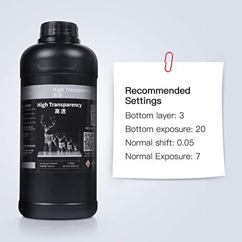 NOVA3D High Transparent 3D Resin Non-Yellowing 405nm photopolymer Resin Clear Like Glass for LCD 3D Printing, 500g