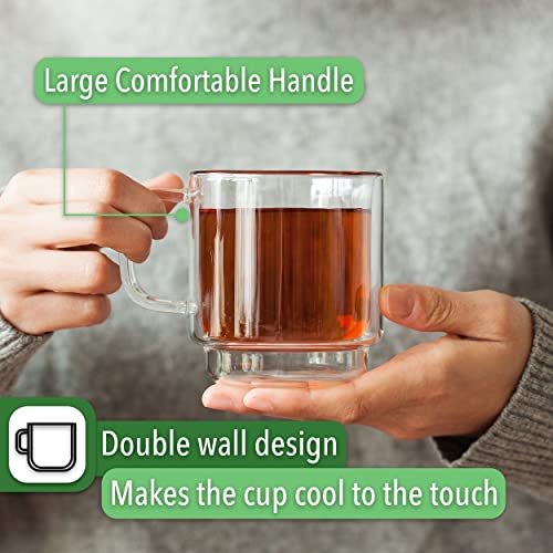 BTaT- Stackable Double Wall Glass Cups, Set of 4 (8 oz, 240 ml), Tea Cups, Glass Coffee Mugs, Cappuccino Cups, Latte Cups, Latte Mug, Clear Coffee Cup, Glass Tea Cups, Mother's Day Gift