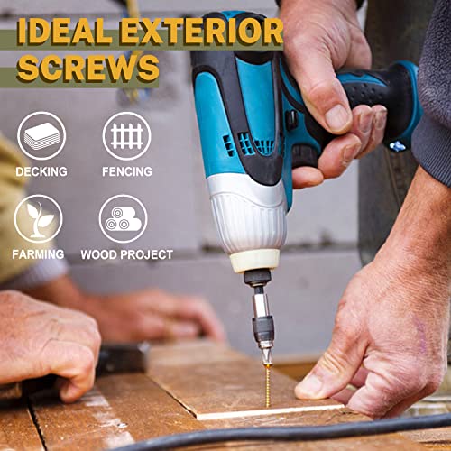 LIONMAX Deck Screws 2 Inch, Wood Screws #8 x 2, 200 PCS, Rust Resistant, Exterior Epoxy Coated, Outdoor Decking Screws, Torx/Star Drive Head Screw, T25 Star Bit Included, Tan