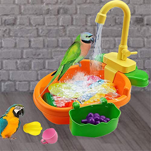 Bird Bath Tub Parrot Automatic Bathtub with Faucet Bird Shower Bathing Tub Birdbath Toy Bird Feeder Bowl Parrot Automatic Bathtub Pool for Indoor