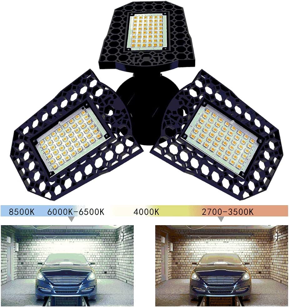 2-Pack LED Garage Light, 80W LED Shop Light with E26/E27 Medium Base, 8000LM LED Garage Lighting, 6500K Screw in LED Basement Lights with 3 Adjustable Panels 270° - Barn Light, Attic, Bay Light