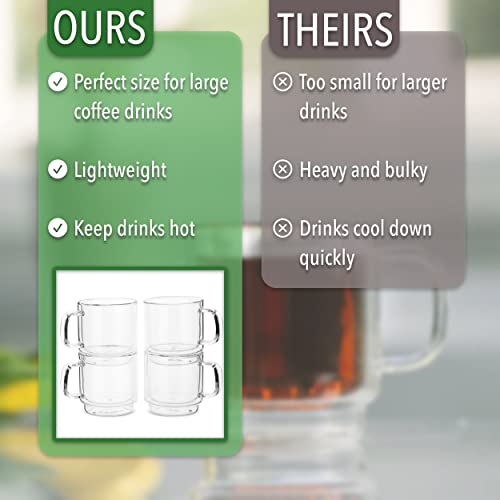BTaT- Stackable Double Wall Glass Cups, Set of 4 (8 oz, 240 ml), Tea Cups, Glass Coffee Mugs, Cappuccino Cups, Latte Cups, Latte Mug, Clear Coffee Cup, Glass Tea Cups, Mother's Day Gift