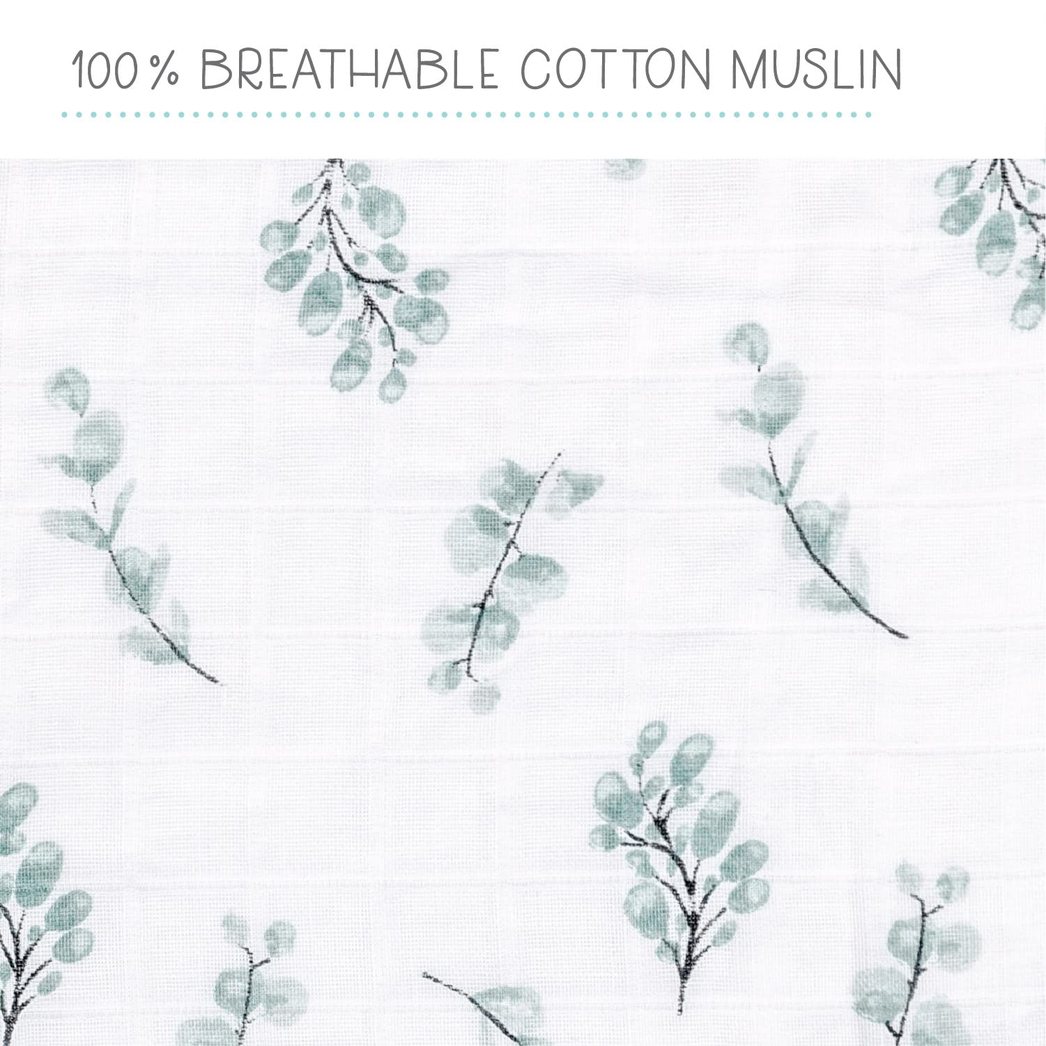 The Peanutshell Muslin Canopy Car Seat Cover, Breathable Lightweight 360° Protector Baby Car Seat Cover Size 36" x 24" - Gender Neutral Eucalyptus Pattern