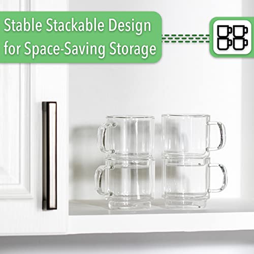 BTaT- Stackable Double Wall Glass Cups, Set of 4 (8 oz, 240 ml), Tea Cups, Glass Coffee Mugs, Cappuccino Cups, Latte Cups, Latte Mug, Clear Coffee Cup, Glass Tea Cups, Mother's Day Gift