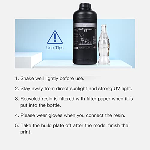 NOVA3D High Transparent 3D Resin Non-Yellowing 405nm photopolymer Resin Clear Like Glass for LCD 3D Printing, 500g