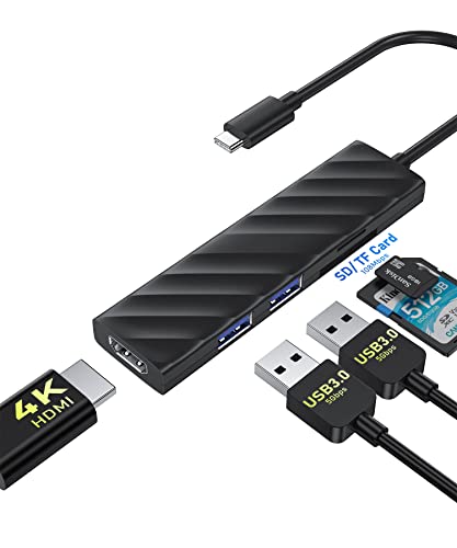 5 in 1 USB C Dongle, USB C Hub Multiport Adapter to HDMI 4K 30Hz, USB 3.0, TF/SD Card Reader for MacBook Air/Pro, iPad air/Pro XPS, Surface Pro/Go and More Type C Port