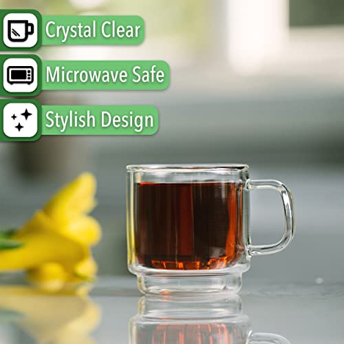 BTaT- Stackable Double Wall Glass Cups, Set of 4 (8 oz, 240 ml), Tea Cups, Glass Coffee Mugs, Cappuccino Cups, Latte Cups, Latte Mug, Clear Coffee Cup, Glass Tea Cups, Mother's Day Gift