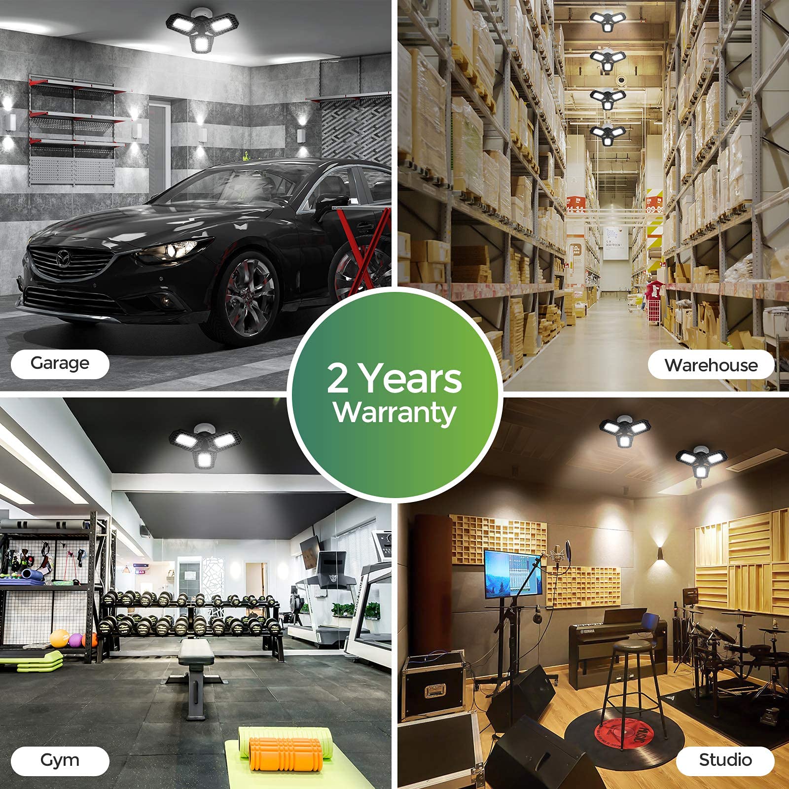 2-Pack LED Garage Light, 80W LED Shop Light with E26/E27 Medium Base, 8000LM LED Garage Lighting, 6500K Screw in LED Basement Lights with 3 Adjustable Panels 270° - Barn Light, Attic, Bay Light
