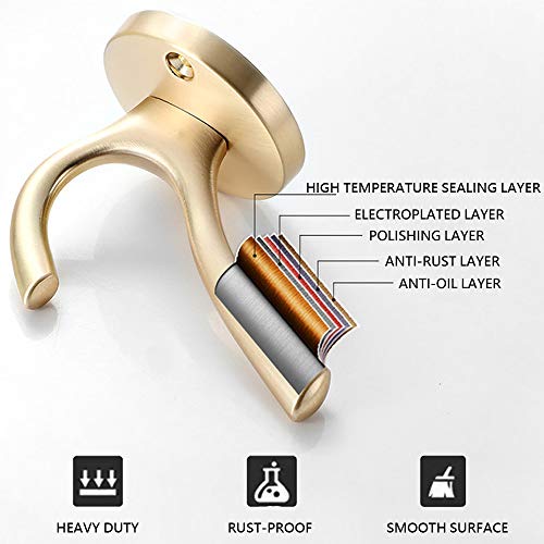 ZUONAI Gold Hooks 2 Pack Heavy Duty Brass Wall Gold Coat Hook Decorative Metal Hooks for Hanging Coats and Hat Hooks Towel Hooks for Bathrooms Clothing Hooks for Bedroom Key Hanger Double Hooks