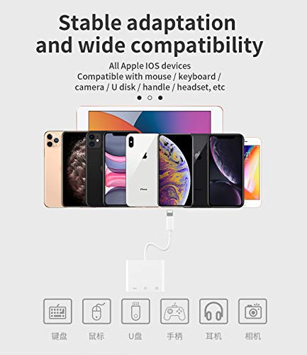 Compatible for iPhone Headphone Adapter 3.5mm AUX Audio Jack and Charger Dongle Earphone Headset Compatible with Lightning Male to USB Female OTG Camera Memory Card Reader Hub,MIDI for Apple for ipad
