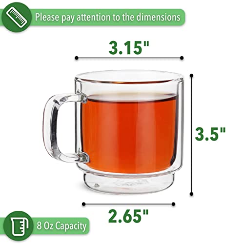 BTaT- Stackable Double Wall Glass Cups, Set of 4 (8 oz, 240 ml), Tea Cups, Glass Coffee Mugs, Cappuccino Cups, Latte Cups, Latte Mug, Clear Coffee Cup, Glass Tea Cups, Mother's Day Gift