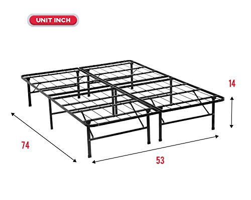 Bed Frame Foldable Heavy Duty Mattress Metal Platform Slat No Box Spring Needed Easy Assembly Noise-Free Black (Full)