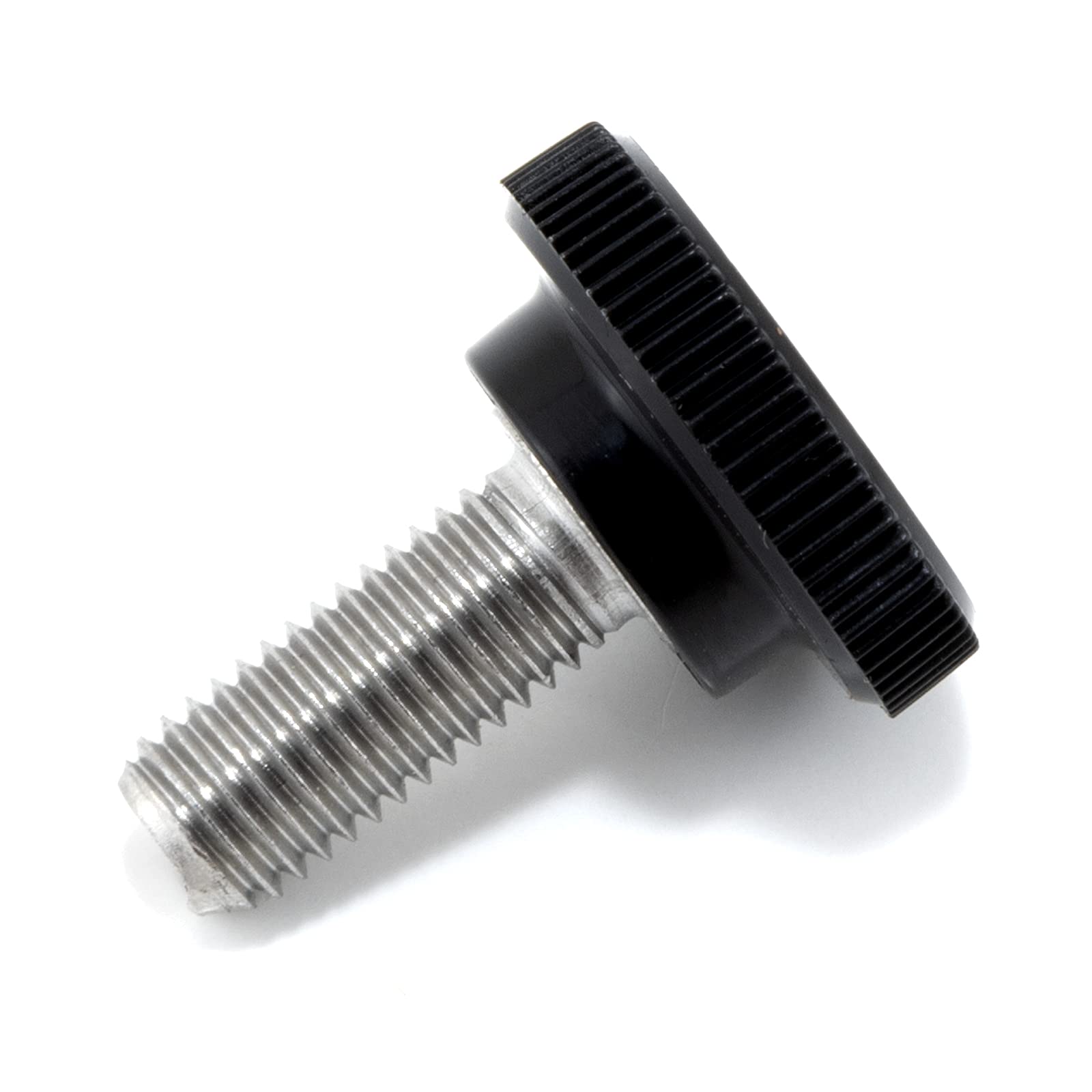 1/4"-28 x 5/8" Thumb Screw Stainless Steel - Black Knurled Round Plastic Knob - Fine Thread Thumbscrew - Length: 0.625" - Proudly Built in USA - Package of (4)